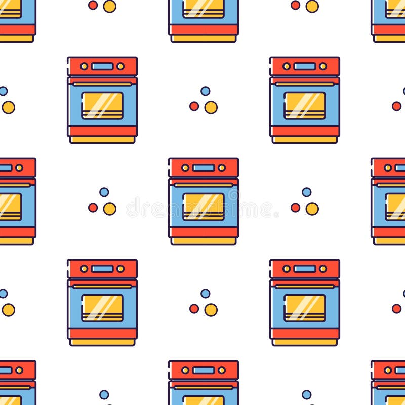 Vector Seamless Pattern in Linear Style. Kitchen Electric Appliances ...