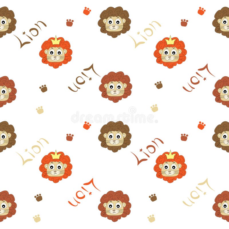 Vector Seamless Pattern with Lion. Illustration of a Cartoon Lion ...