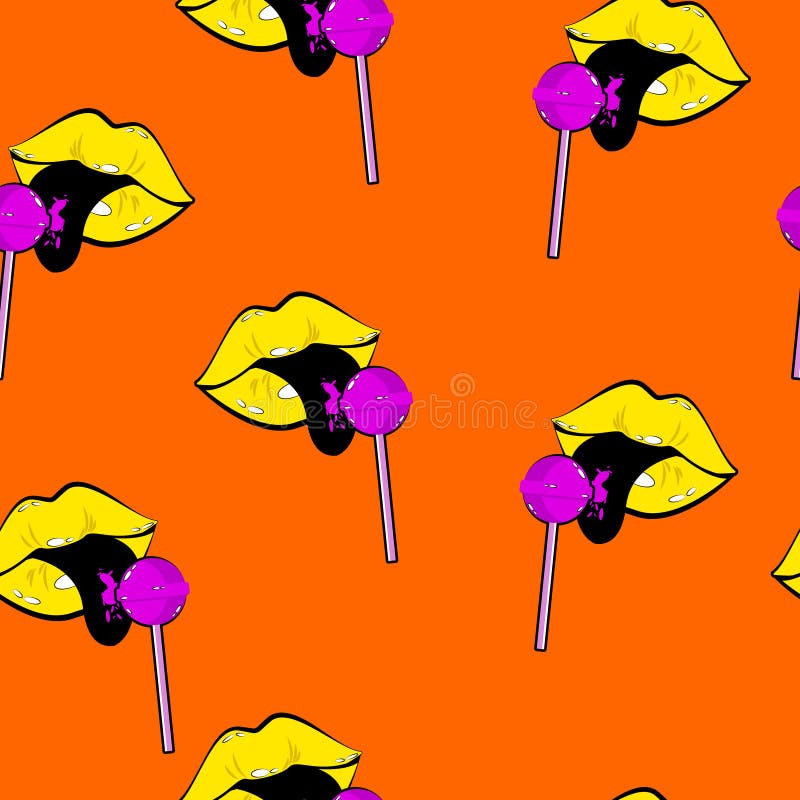 Vector Seamless Pattern of Lips and Chupa-chups Stock Illustration ...