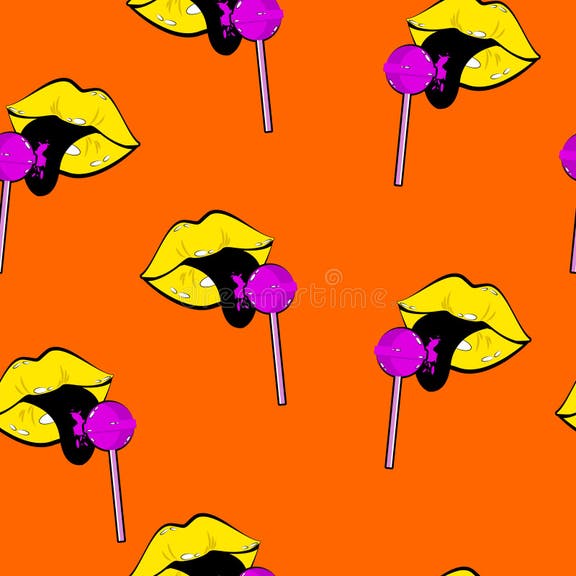 Vector Seamless Pattern of Lips and Chupa-chups Stock Illustration ...