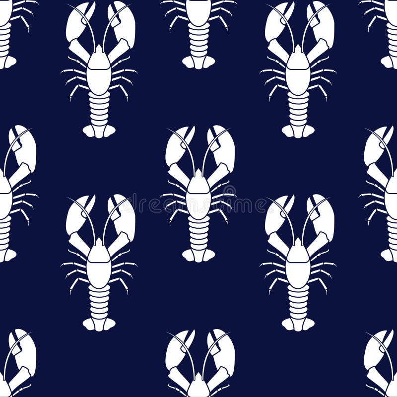 Vector Seamless Pattern of Lobster Pictures on a Dark Background. Stock ...