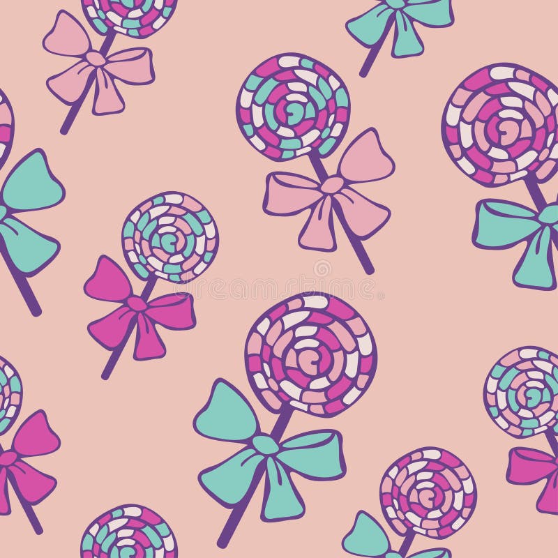 Vector Seamless Pattern of Lollipop Candies on a Light Pink Background ...