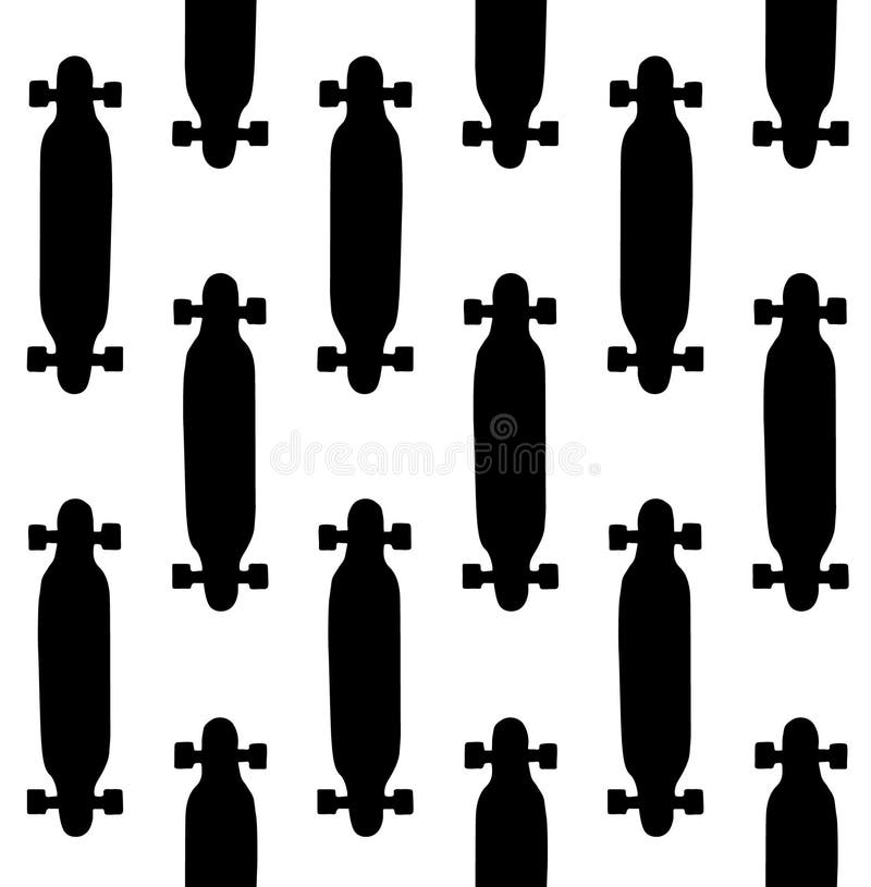 Vector Seamless Pattern of Long Board Skateboard Stock Vector ...