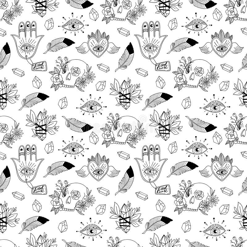 Seamless Pattern with Magic and Witchcraft Elements Stock Vector ...