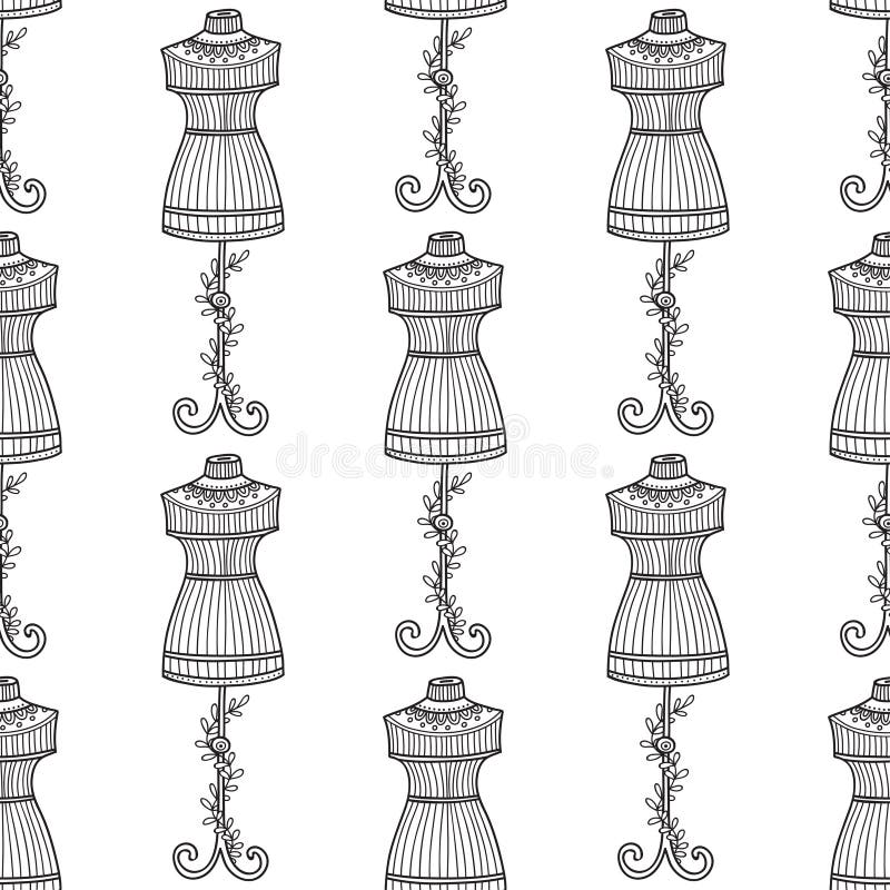 Vector Seamless Pattern with Mannequin for Sewing. Stock Vector ...