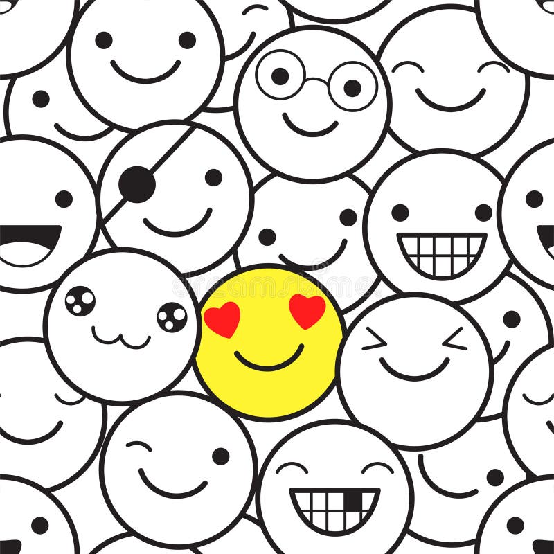 Vector Seamless Pattern with Many Monochrome and One Yellow Emoticon ...