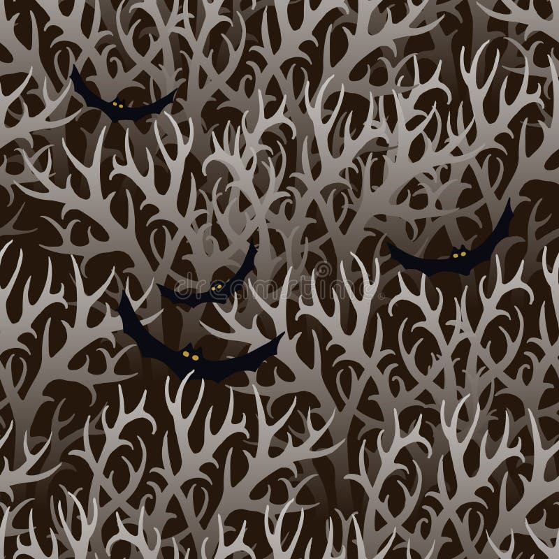 Vector Seamless Pattern of Many Trees and Bats in Dark Colors Stock ...