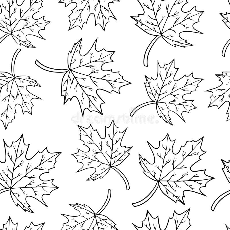Seamless Pattern with Maple Leaves, Coloring Page Stock Vector ...