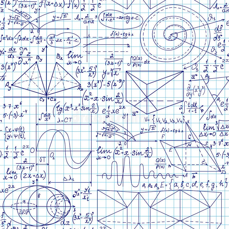 Vector Math Endless Pattern with Formulas, Figures and Handwritten ...