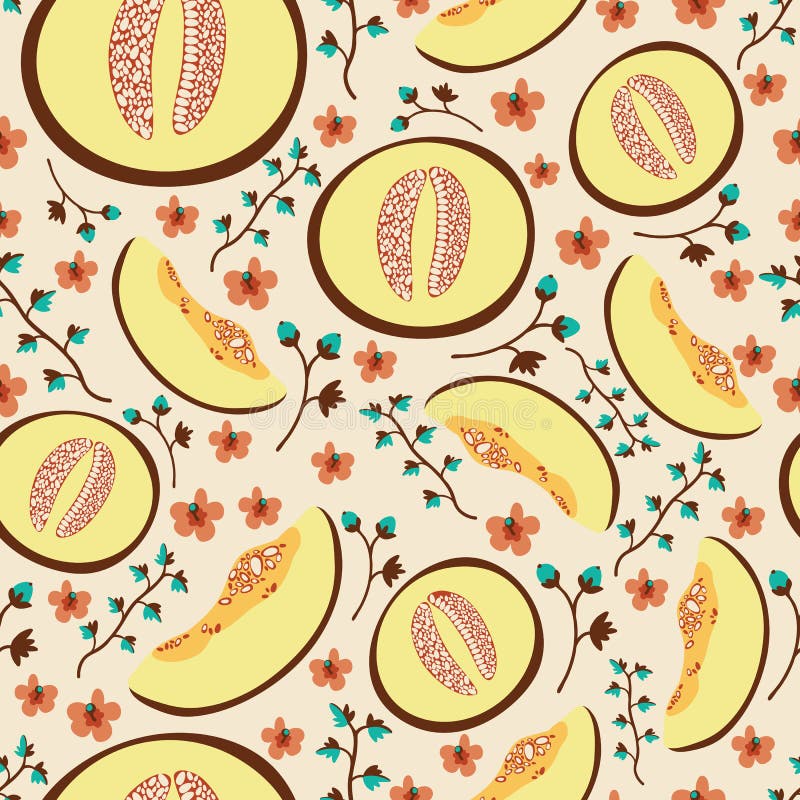 Vector Seamless Pattern with Melon Stock Vector - Illustration of element, design: 51935101