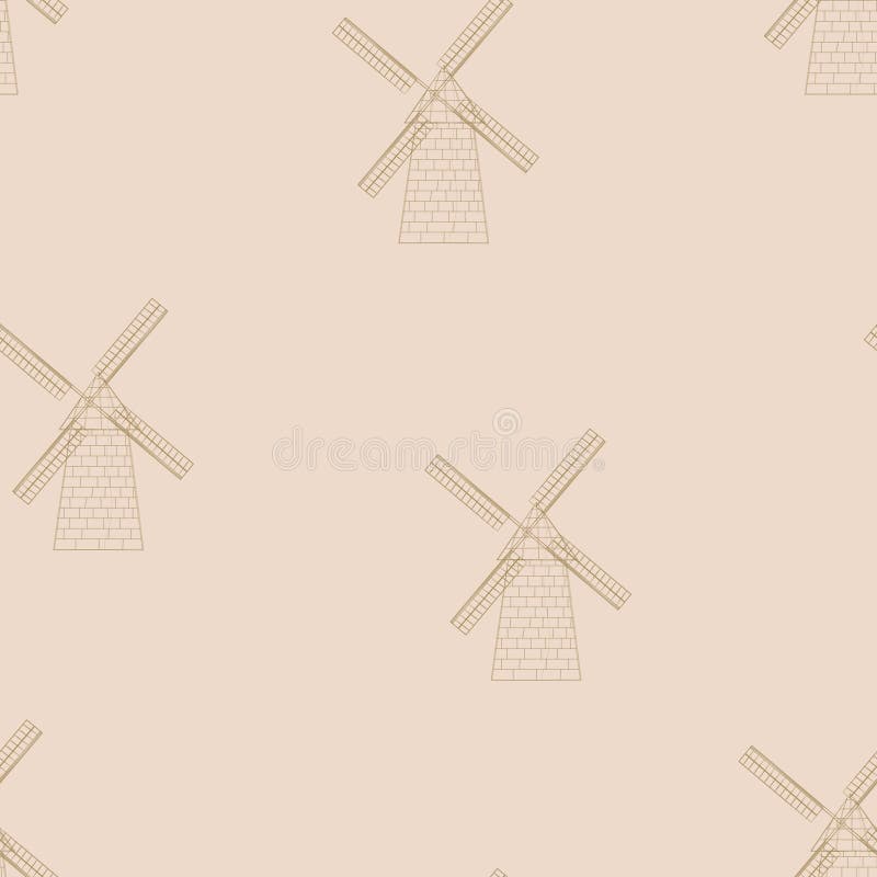 Vector Seamless Pattern of Mills on a Light Brown Background. Stock ...