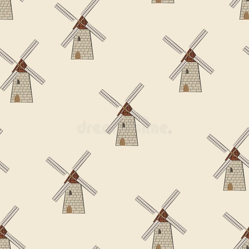 Vector Seamless Pattern of Mills on a Light Brown Background. it Can Be ...