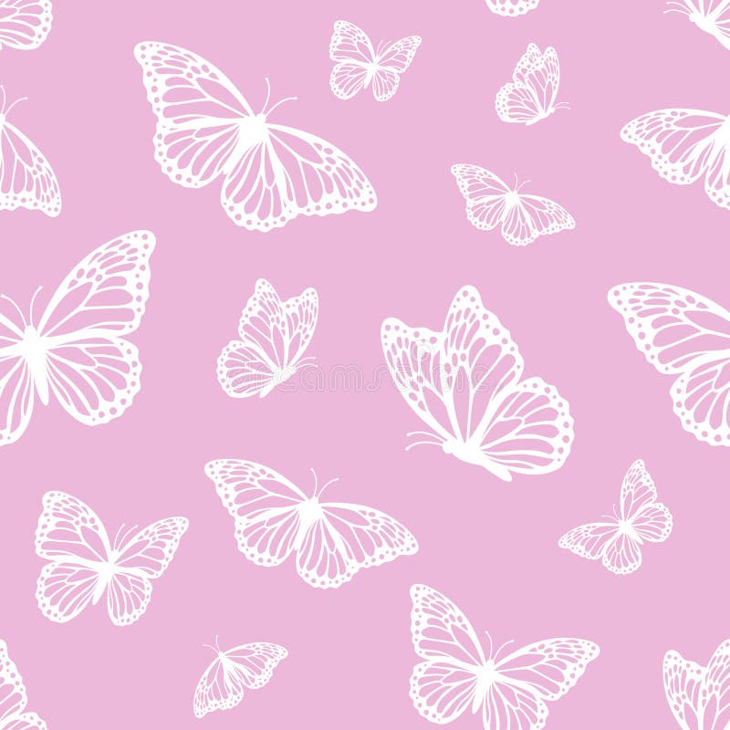 Vector Seamless Pattern with Monarch Butterflies on Pink Background Stock Vector - Illustration ...
