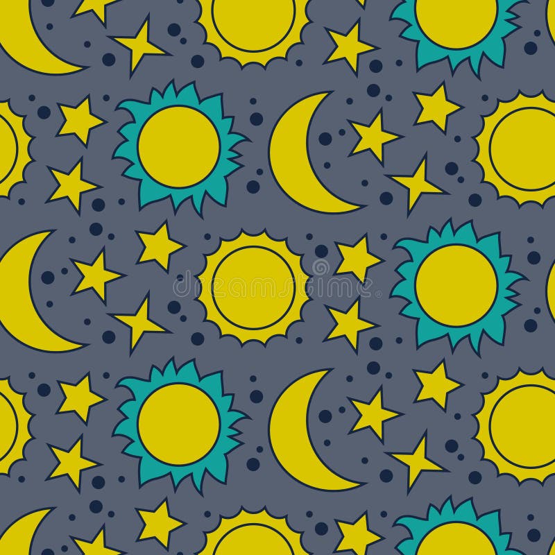 Vector Seamless Pattern with Moon, Sun and Stars. Stock Vector ...