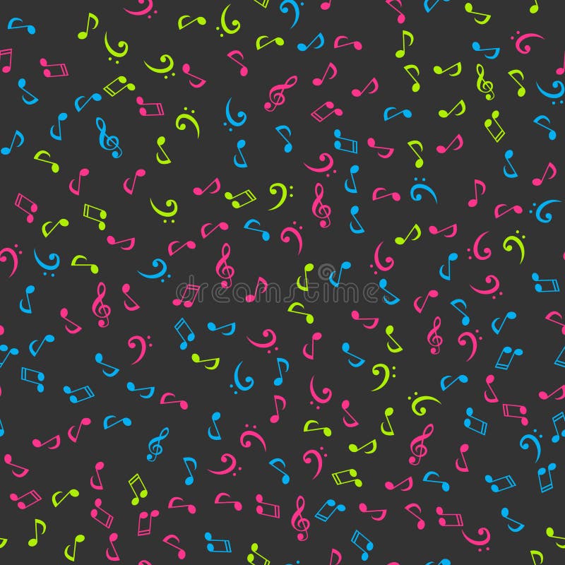 Vector Seamless Pattern with Music Notes in a Chaotic Manner on a Dark ...