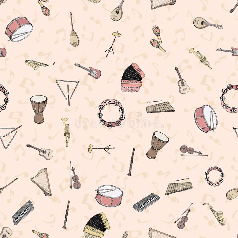Vector Seamless Pattern with Musical Instruments. Stock Vector ...