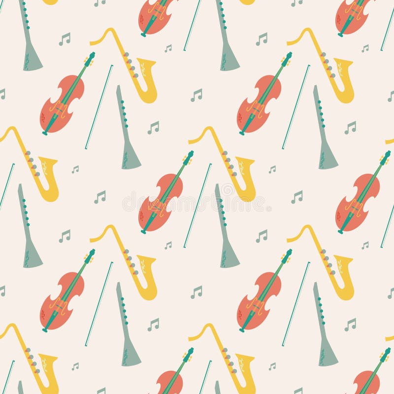 Percussion Instruments Vector Seamless Background Stock Illustrations ...