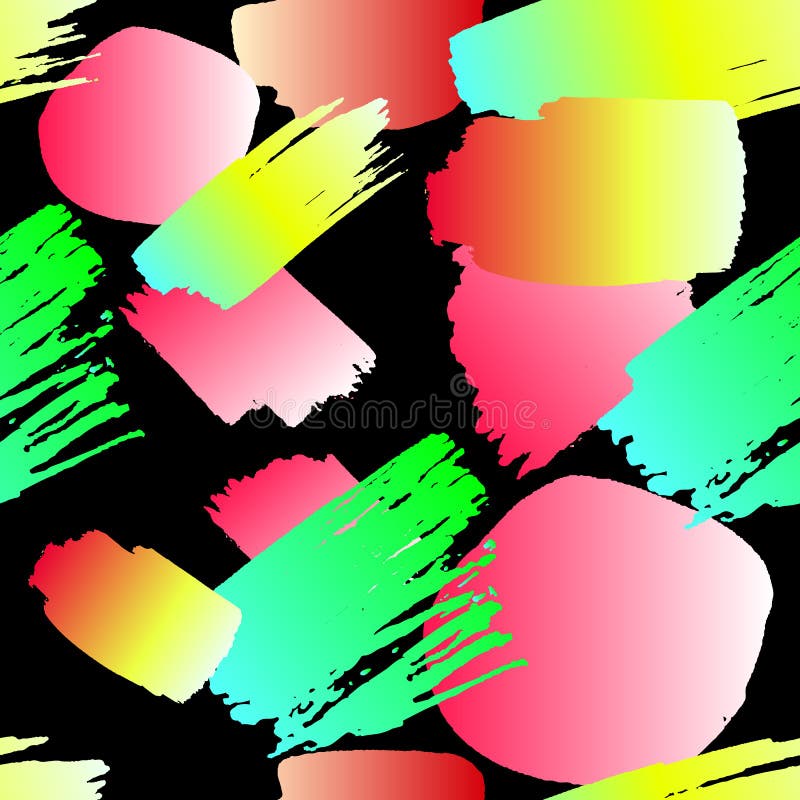 Vector Seamless Pattern: Neon Paint Brush Strokes, Colorful ...