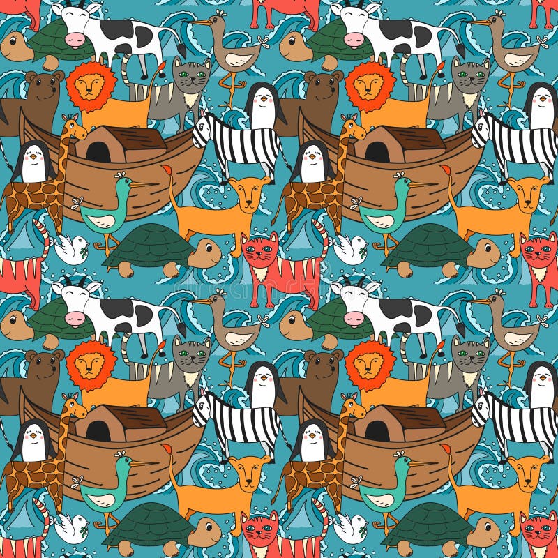 Vector Seamless Pattern with Noah`s Ark Concept Stock Vector ...