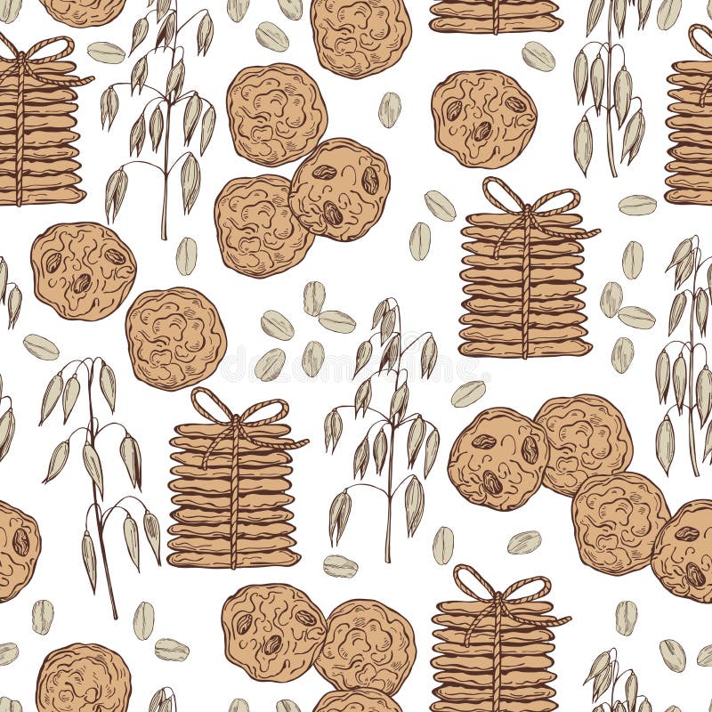 Vector Pattern with Oatmeal Cookies. Stock Vector - Illustration of ...