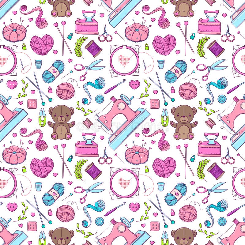 Vector Seamless Pattern with Objects for Sewing, Knitting and Hand ...