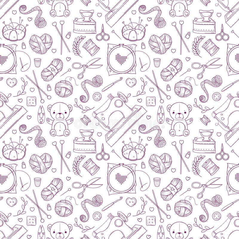 Vector Seamless Pattern with Objects for Sewing, Knitting and Hand ...