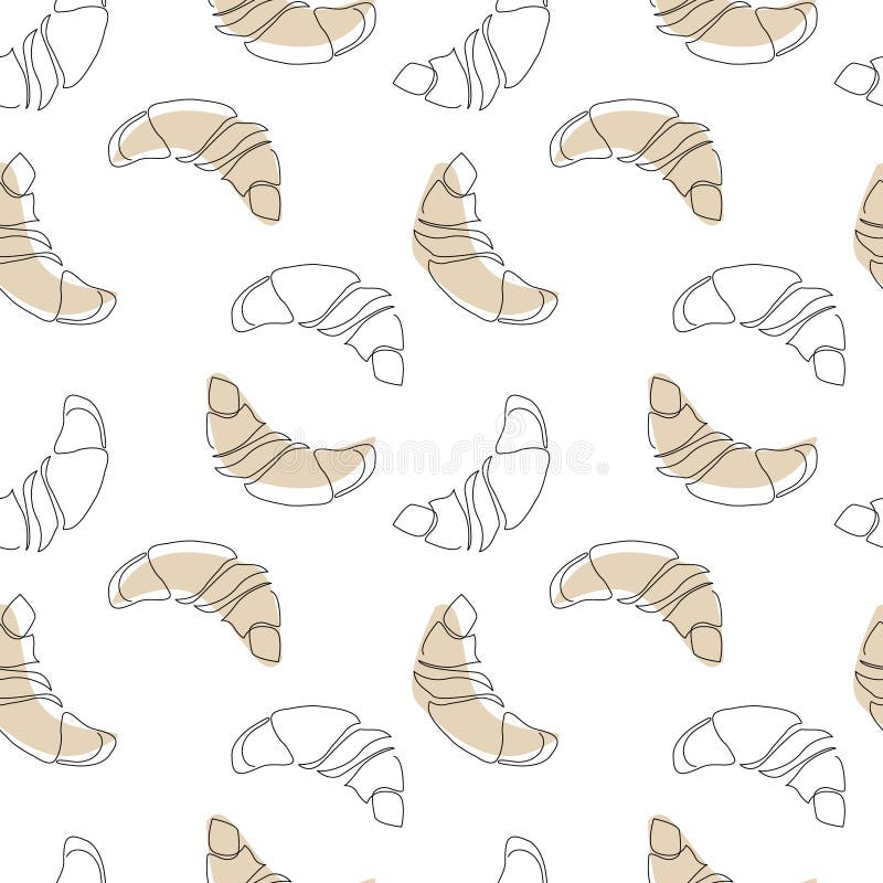 Vector Seamless Pattern with Continuous Line Croissants. Bakery Product ...