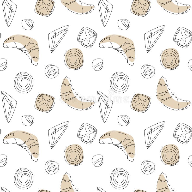 Vector Seamless Pattern with Continuous Line Croissants and Buns ...