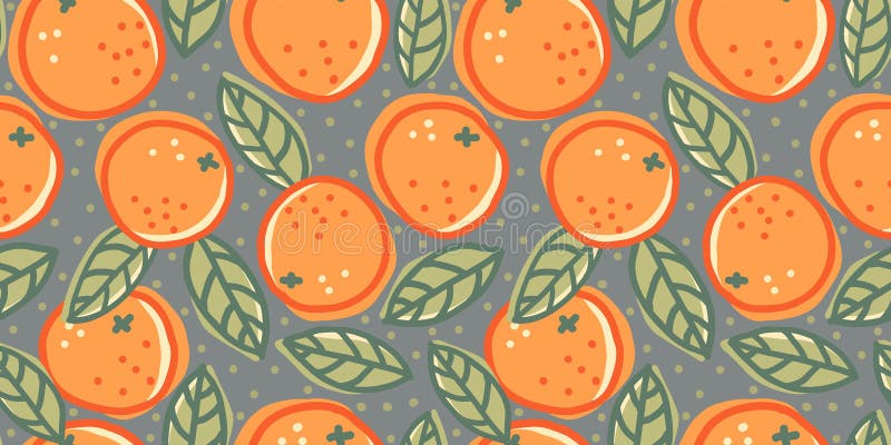 Vector Seamless Pattern of Oranges in Doodle Style. Cute Orange Pattern ...