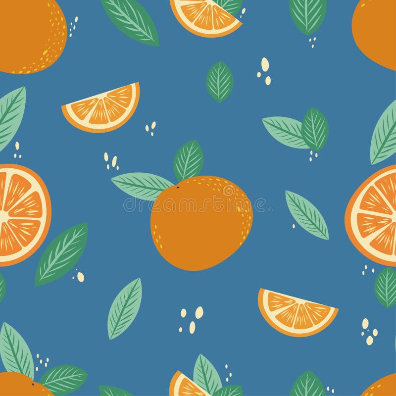 Vector Seamless Pattern With Oranges And Leaves Summer Colorful
