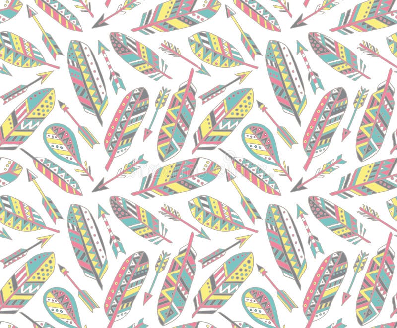 Vector Seamless Pattern with Ornate Tribal Feathers Stock Vector ...