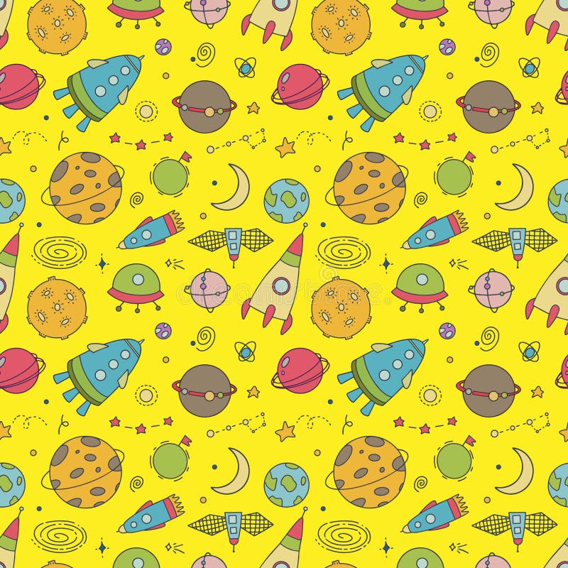 Vector Seamless Pattern with Outer Space, Planets. Stock Vector ...