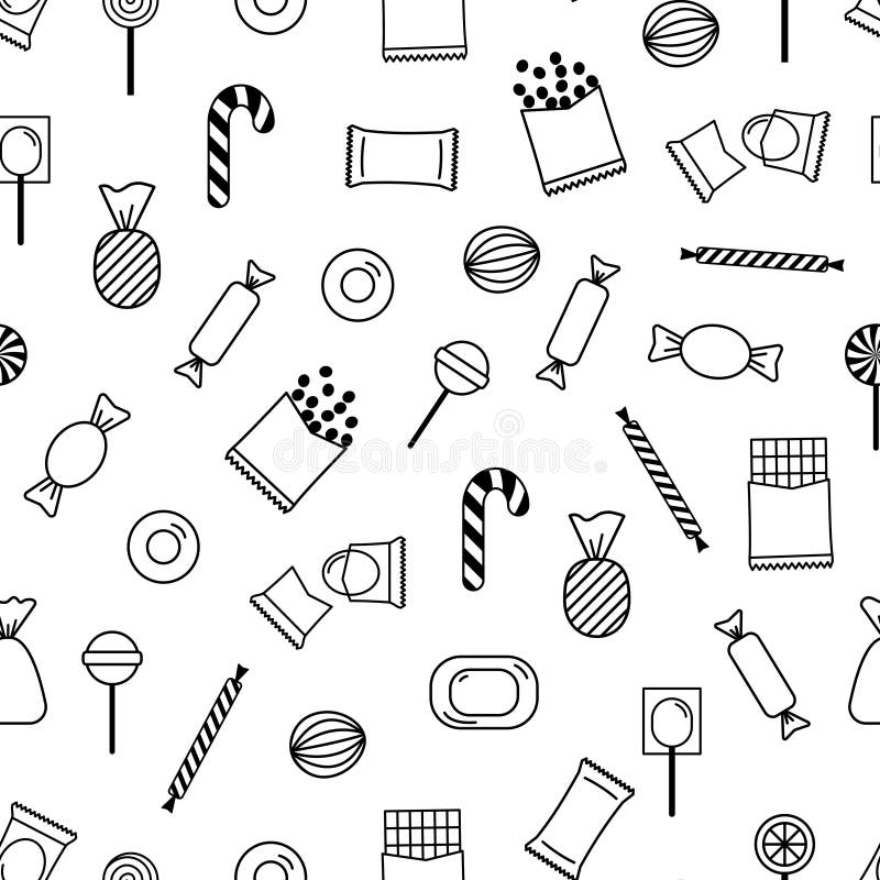 Vector Seamless Pattern of Outline Candies. Candy Symbols Stock Vector ...