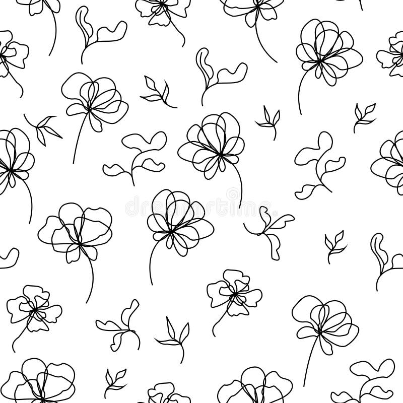 Vector Seamless Pattern with Outline Flowers Stock Illustration ...