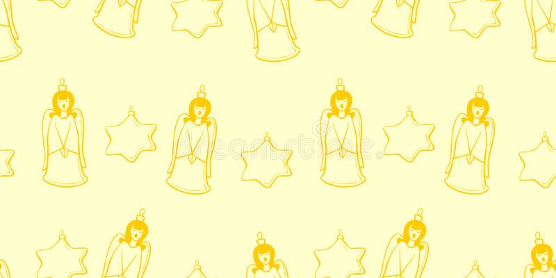 Vector Seamless Pattern with Outline Gold Singing Angels and Stars, in ...