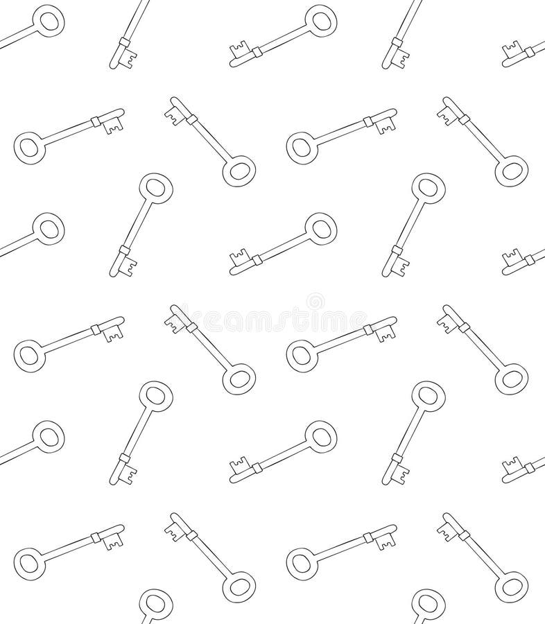 Vector Seamless Pattern of Outline Key Stock Vector - Illustration of ...