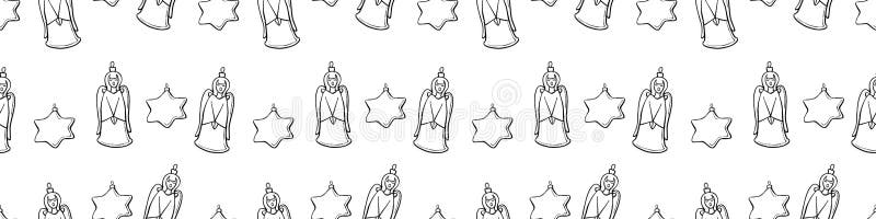 Vector Seamless Pattern with Outline Singing Angels and Stars ...