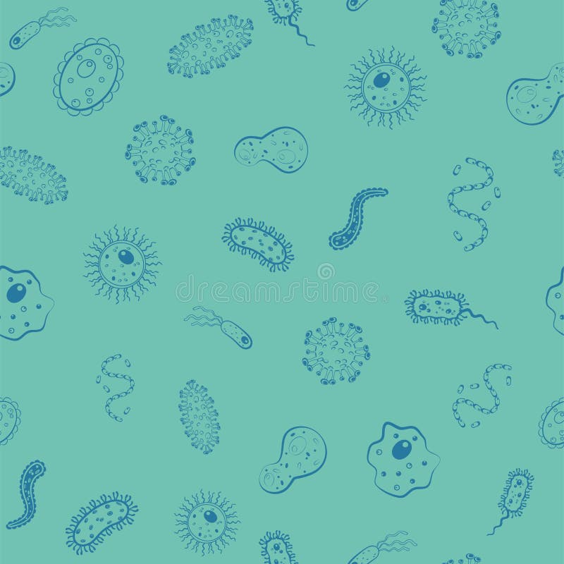 Vector Seamless Pattern with Outlines of Different Bacteria, Virus ...