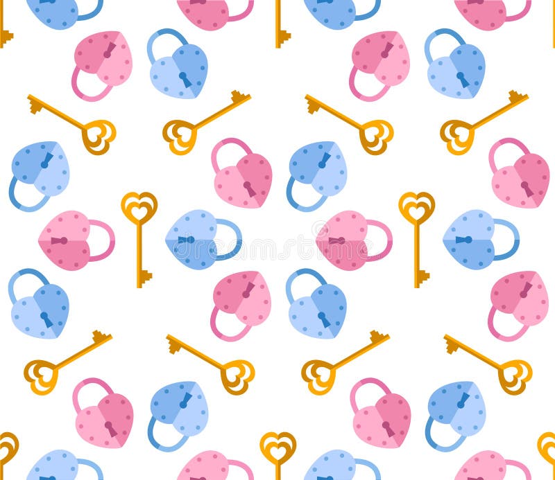 Vector Seamless Pattern from Padlock, Key with Heart Shape Stock Vector ...