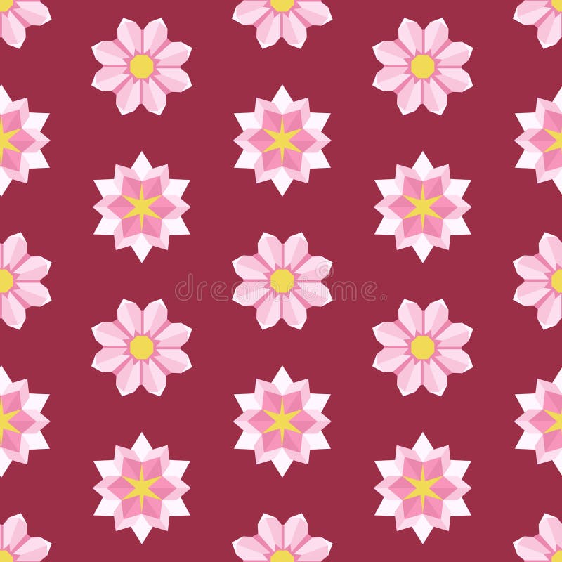Vector Seamless Pattern of Paper Origami Pink Flowers Stock Vector ...