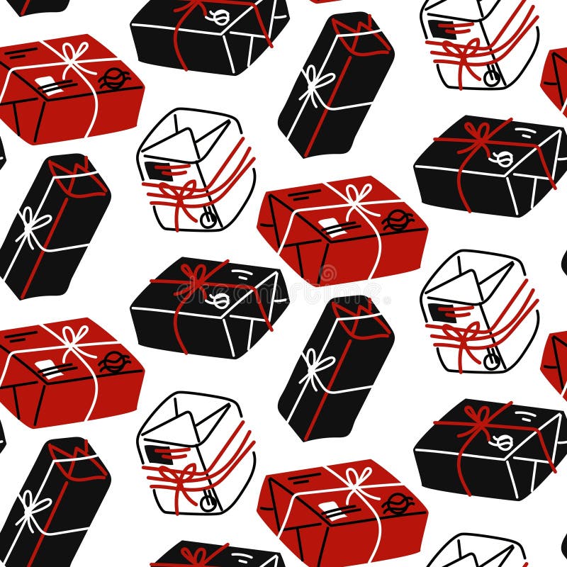 Vector Seamless Pattern of Parcels of Different Sizes with Stamps in ...