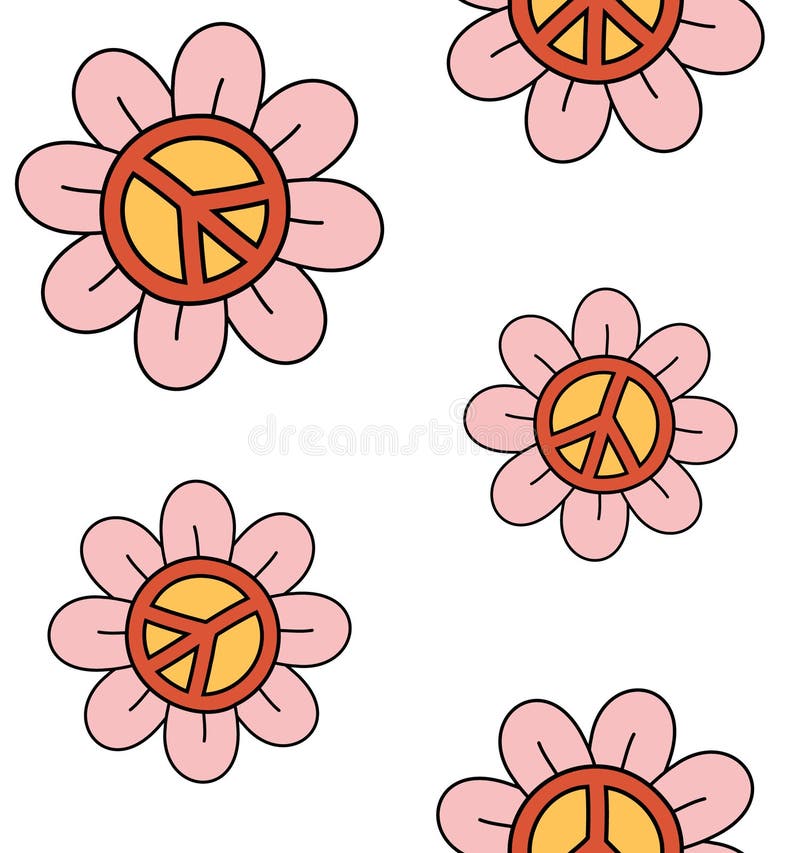 Vector Seamless Pattern of Peace Sign and Flowers Stock Vector ...