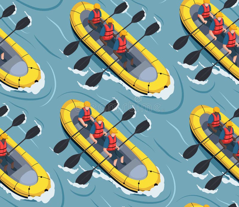 Vector Seamless Pattern with People Doing Rafting on River Top View ...