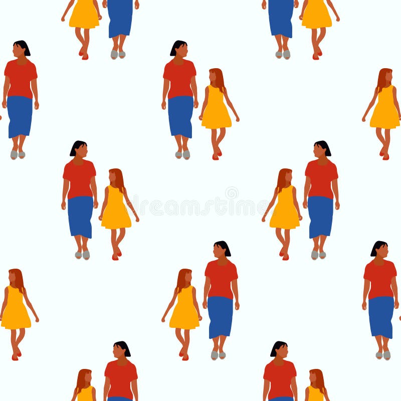 Vector Seamless Pattern with People Walking on the Street. Colorful ...