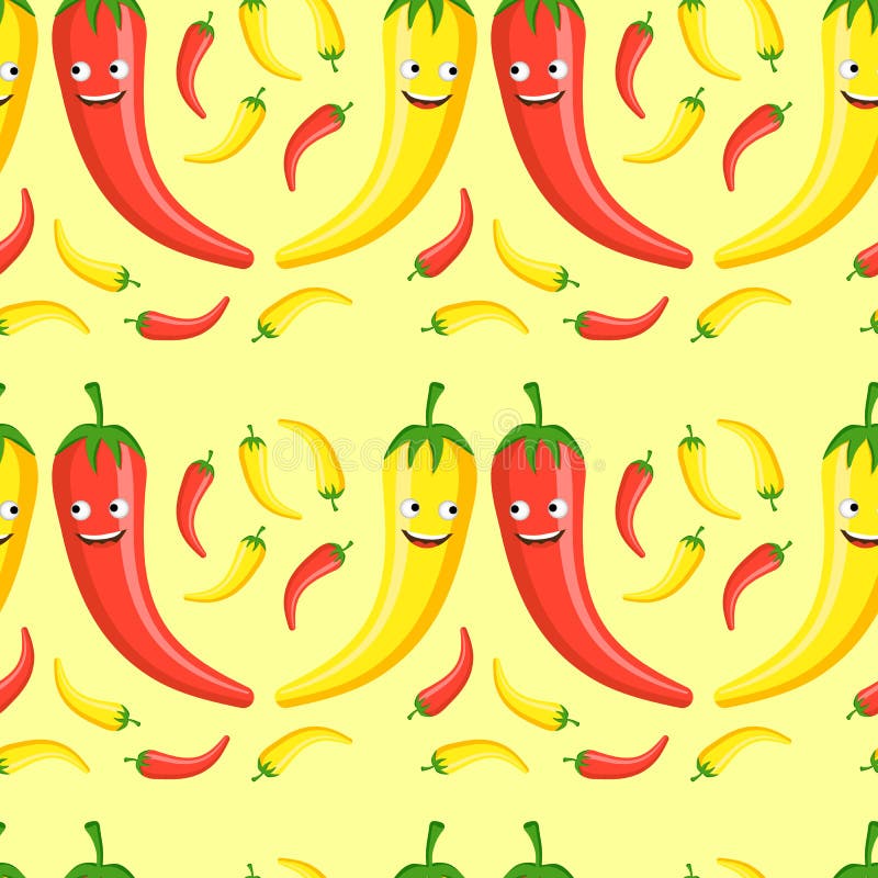 Vector Seamless Pattern with Pepperoni Peppers, Repeat on a Simple Warm ...