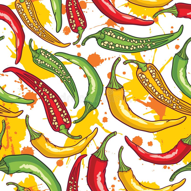 Vector Seamless Pattern with Peppers Stock Vector - Illustration of ...