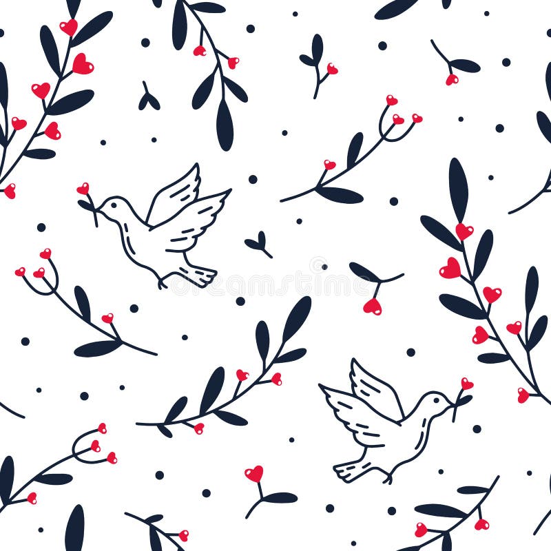 Vector Seamless Pattern of Pigeon with Flowers Stock Vector ...