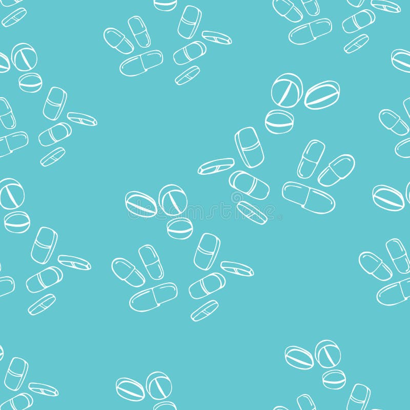Vector Seamless Pattern with Pills Tablets in Line Style. the Medicine ...