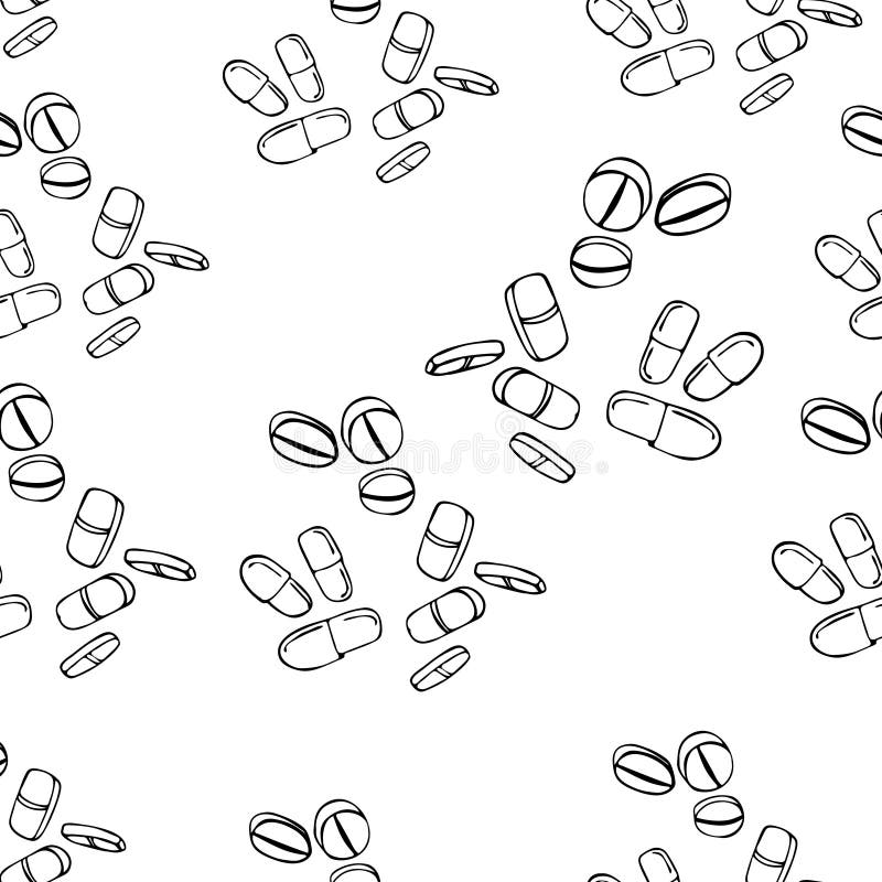 Vector Seamless Pattern with Pills Tablets in Line Style. the Medicine ...