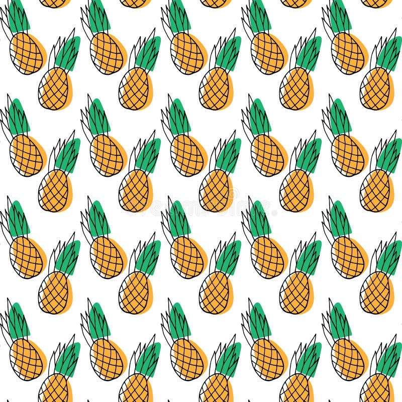 Vector Seamless Pattern with Pineapples in Doodle Style Stock Vector ...